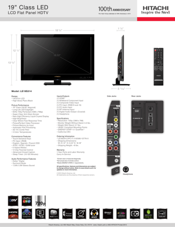 Hitachi ULTRAVISION LE19S314 Specifications | Manualzz