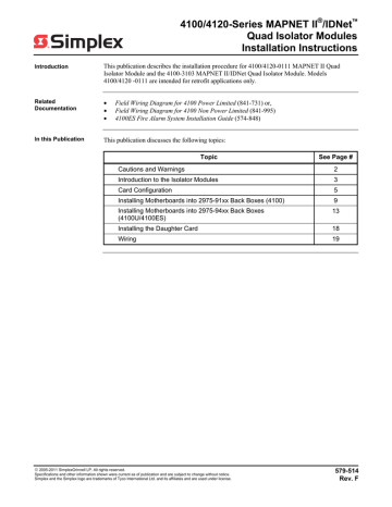 Simplex Quad Isolator Module 4100/4120-Series MAPNET II/IDNet ...