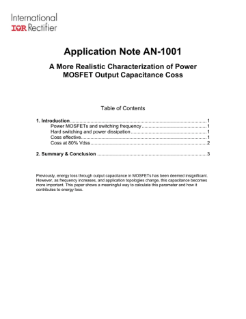 Power MOSFET Application Note - Calculation & Characterization of ...
