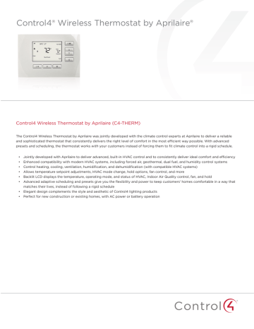 Control4 C4-THERM Control4 Wireless Thermostat by Aprilaire Data Sheet ...