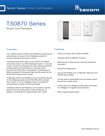 Interlogix TS0870 Smart Card Readers Datasheet | Manualzz