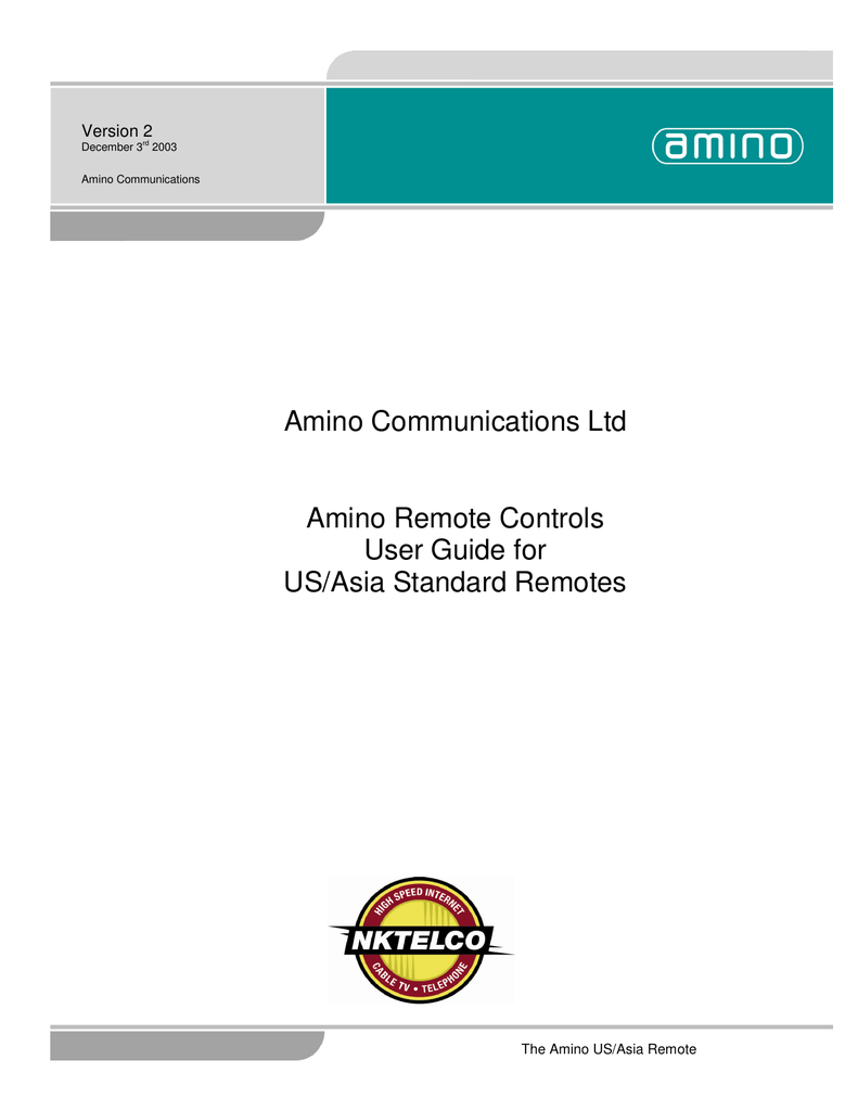 Amino US/Asia Standard Remotes User manual | Manualzz