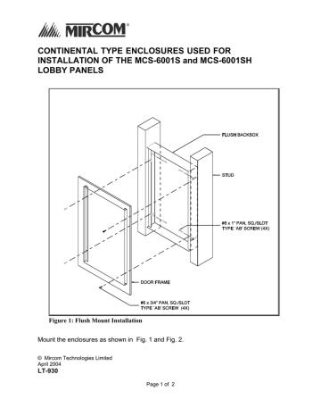 Mircom LT-930 MCS-6001SH Installation instructions | Manualzz