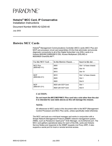 Paradyne MCC Card Installation Instructions | Manualzz