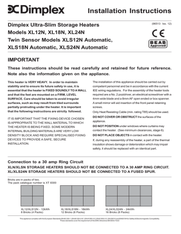Dimplex XLS18N Installation Instructions Manual | Manualzz
