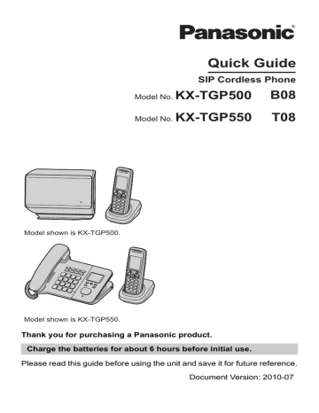 Panasonic KX-TGP500, KX-TGP550 Quick Guide | Manualzz