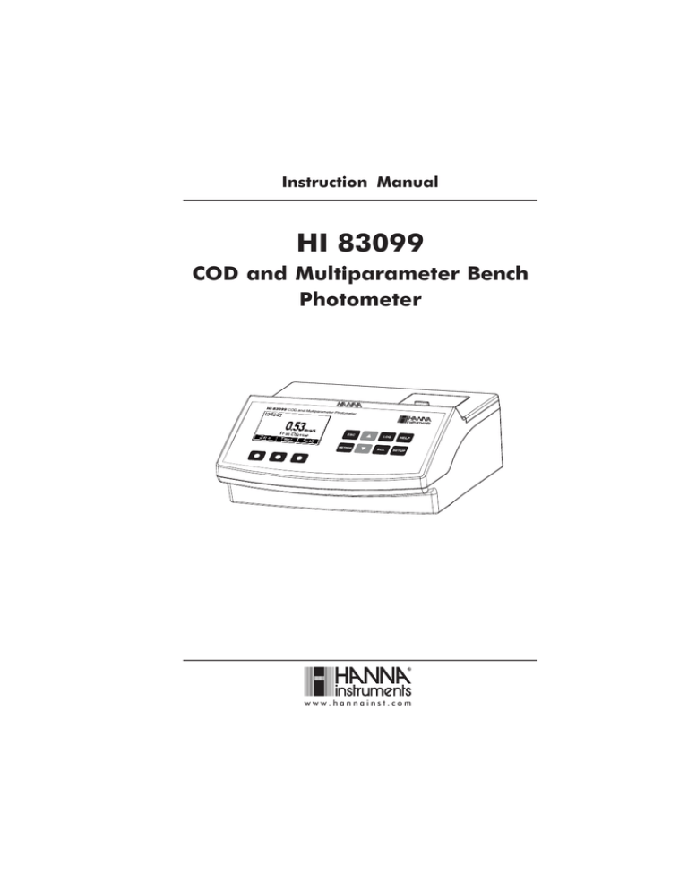 HI 83099 COD and Multiparameter Bench Photometer Instruction Manual ...