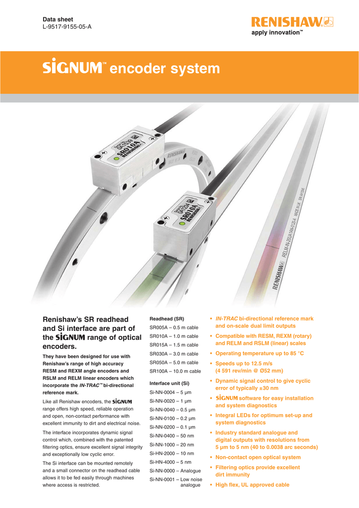 12.5m/s New Renishaw SR005A Signum Optical Encoder Readhead 0.5m Cable