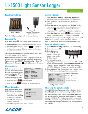 LI-COR LI-1500 Light Sensor Logger Quick Start Guide | Manualzz