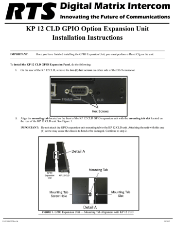 RTS Kp 12 cld gpio option manual | Manualzz