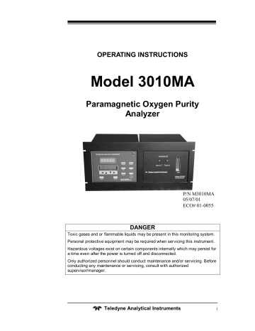 Teledyne 3010MA Paramagnetic oxygen analyzer Instruction manual | Manualzz