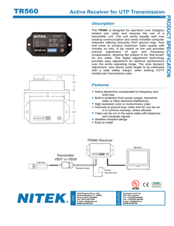 Nitek TR560 Specification Sheet | Manualzz