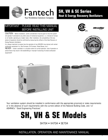 Fantech SH704 Installation, Operation and Maintenance Manual | Manualzz
