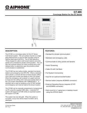 Aiphone GT-MK Info Sheet | Manualzz