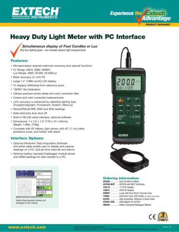 Extech Instruments 407026 Heavy Duty Light Meter Datasheet | Manualzz