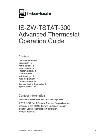 Interlogix IS-ZW TSTAT-300 Operation Guide | Manualzz