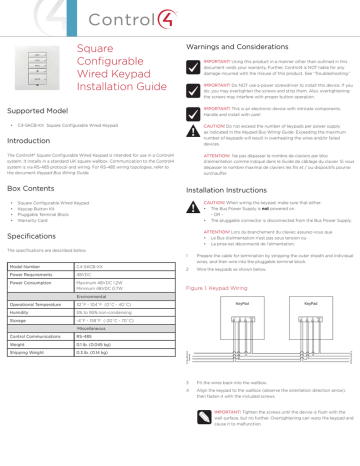 Control4 Square Configurable Wired Keypad C4-SKCB-XX Installation Guide | Manualzz