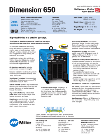 Miller Dimension™ 650 CC/CV Spec Sheet | Manualzz