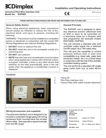 Dimplex RXPWIF Pilot Wire Interface Unit Instruction manual | Manualzz