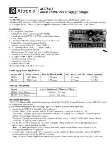 AL175ULB Access Control Power Supply User Manual | Manualzz