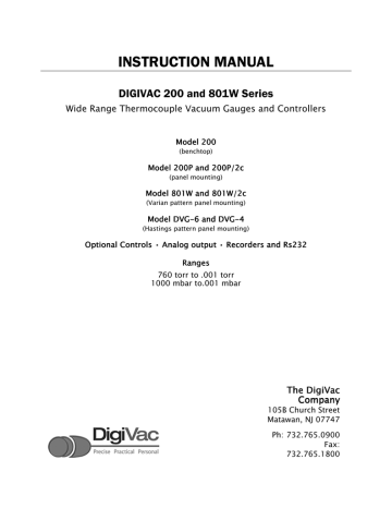 DigiVac 200, 200P, 801W, DVG-6 Instruction Manual | Manualzz