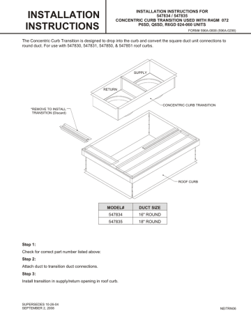 Reznor Concentric Curb Transition 547834, 547835 Installation ...