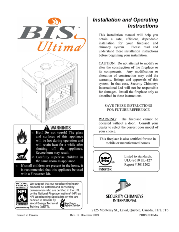 BIS Ultima CF Installation And Operating Instructions Manual | Manualzz