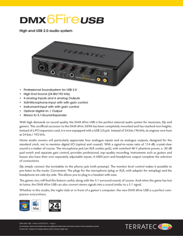 Terratec DMX 6fire USB Technical Data EN Owner Manual | Manualzz