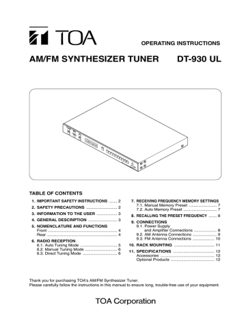 TOA DT-930 UL manual | Manualzz