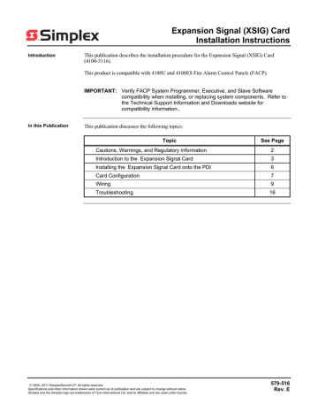 Simplex Expansion Signal Card 4100-5116 Installation Instructions ...