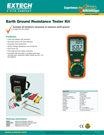 Extech Instruments 382252 Earth Ground Resistance Tester Kit Datasheet ...