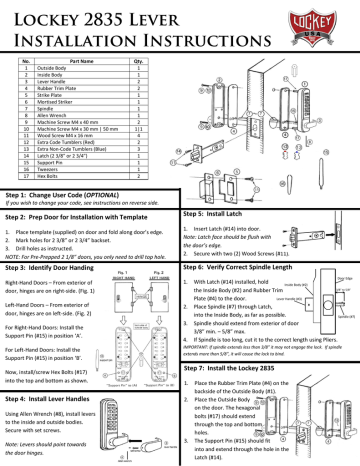 Lockey 2835 Lever Installation Instructions | Manualzz