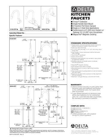 Delta Faucet 9159-CZ-DST Touch On Kitchen Sink Faucet Specification ...