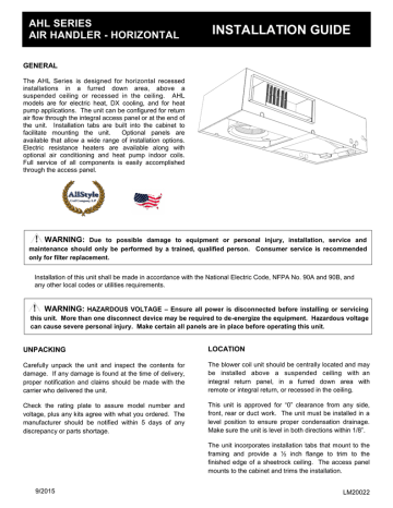 AHL Air Handler Installation Guide | Manualzz