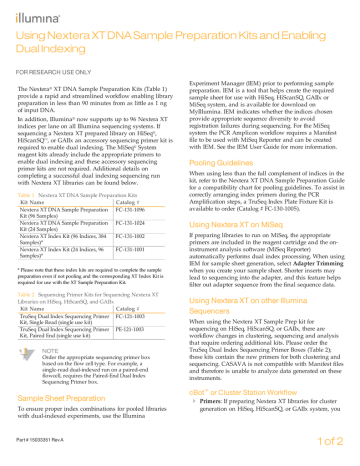 Nextera XT DNA Sample Preparation Kits User Guide | Manualzz