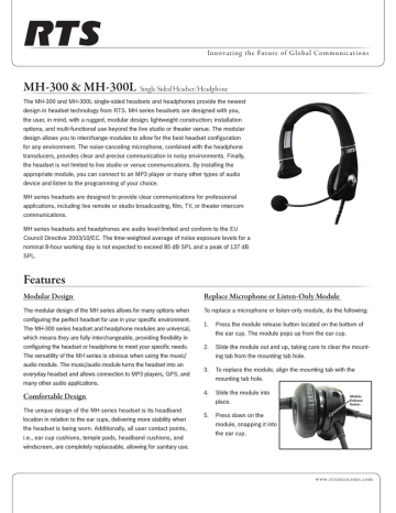 RTS Mh-300 & mh-300l Data Sheet | Manualzz