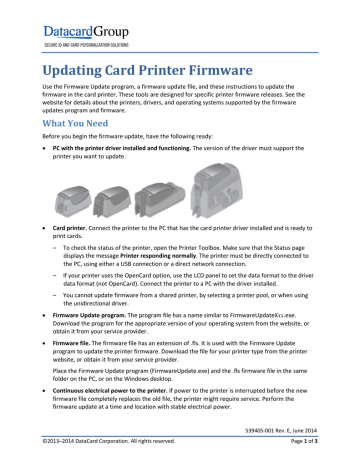 Datacard Card Printer Firmware Update Instructions | Manualzz