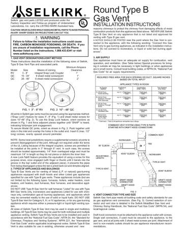 Selkirk Gas Vent Type B Installation Instructions | Manualzz