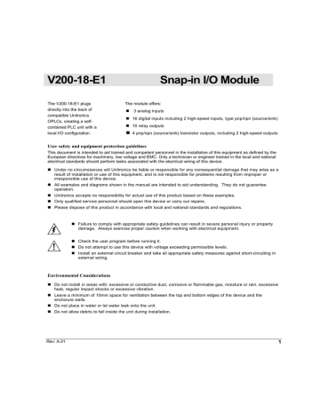 Unitronics V200-18-E1 Snap-in I/O Module User Manual | Manualzz