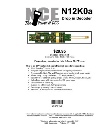 NCE Decoder N12K0a Drop in Decoder User Guide | Manualzz