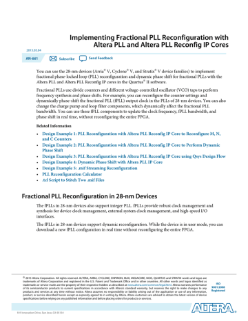 Fractional PLL Reconfiguration - Altera Application Note | Manualzz