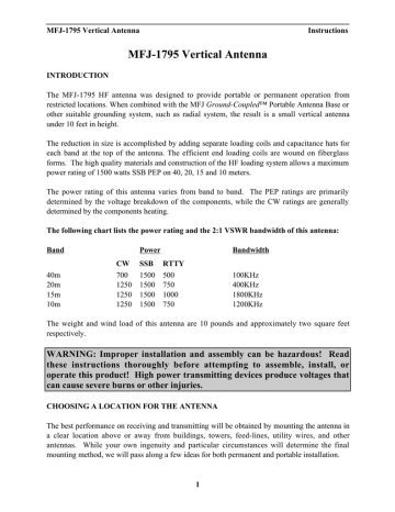MFJ-1795 Vertical Antenna Instructions | Manualzz