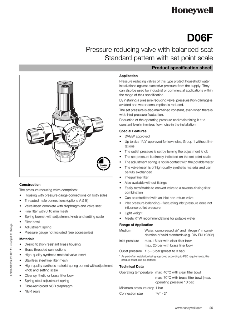 Honeywell D06F Pressure Reducing Valve Instruction Manual, 43% OFF Honeywell D06F Pressure Reducing Valve Instruction Manual, 43% OFF