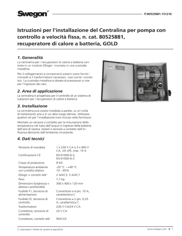 Swegon 80525881 Electrical equipment cubicle Istruzioni per l'uso ...
