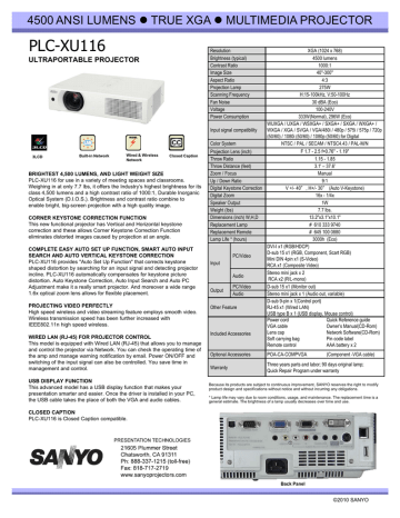 Sanyo PLC-XU116 Specification Sheet | Manualzz