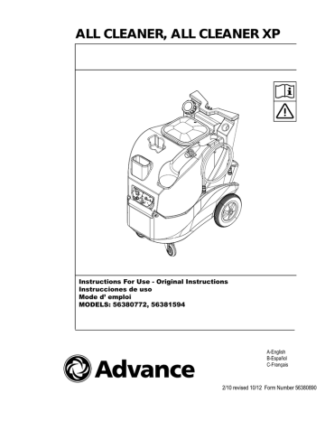 Advance acoustic All Cleaner Instructions For Use Manual | Manualzz