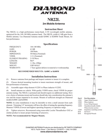 NR22L Instruction Sheet | Manualzz