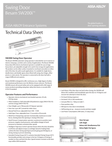 ASSA ABLOY Besam SW200i Swing Door Operator Technical Data Sheet | Manualzz
