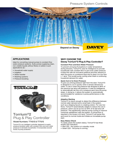 Davey TT45 Torrium2 Intelligent Controller Spec sheet | Manualzz