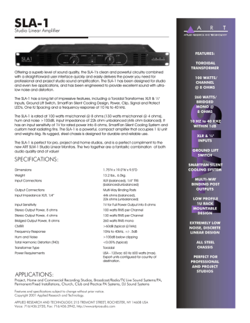 Art SLA-1 Specifications | Manualzz